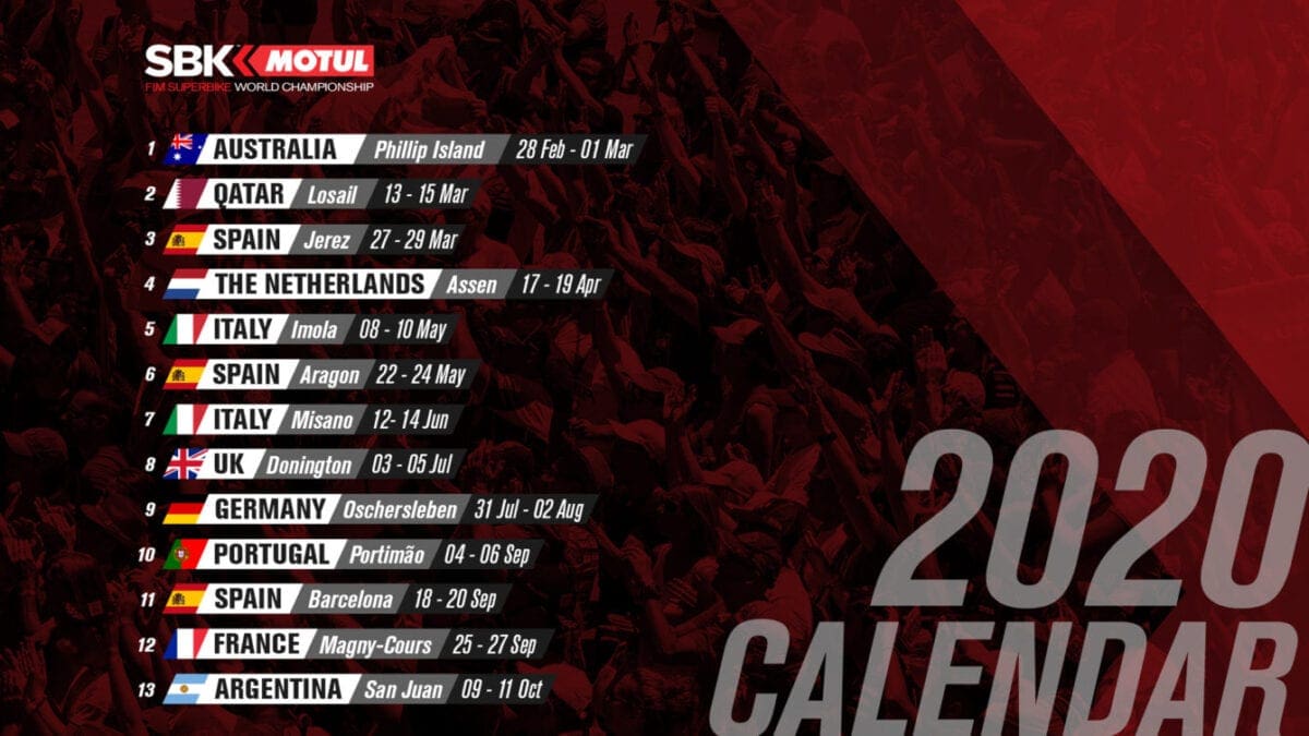 WSB: FULL calendar for 2020 race season. Laguna Seca and Buriram ...